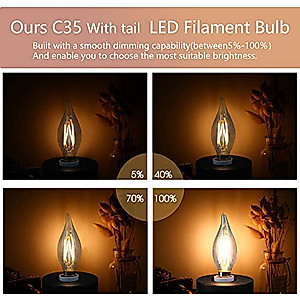 AMDTU Led Light Bulbs 40 Watt Equivalent E12, 4W 2700K Warm White 400LM Dimmable CA10 Chandelier Light Bulbs, High Brightness Candelabra Light Bulbs, CA11 Clear Flame Tip Light Bulbs for Chandelier
