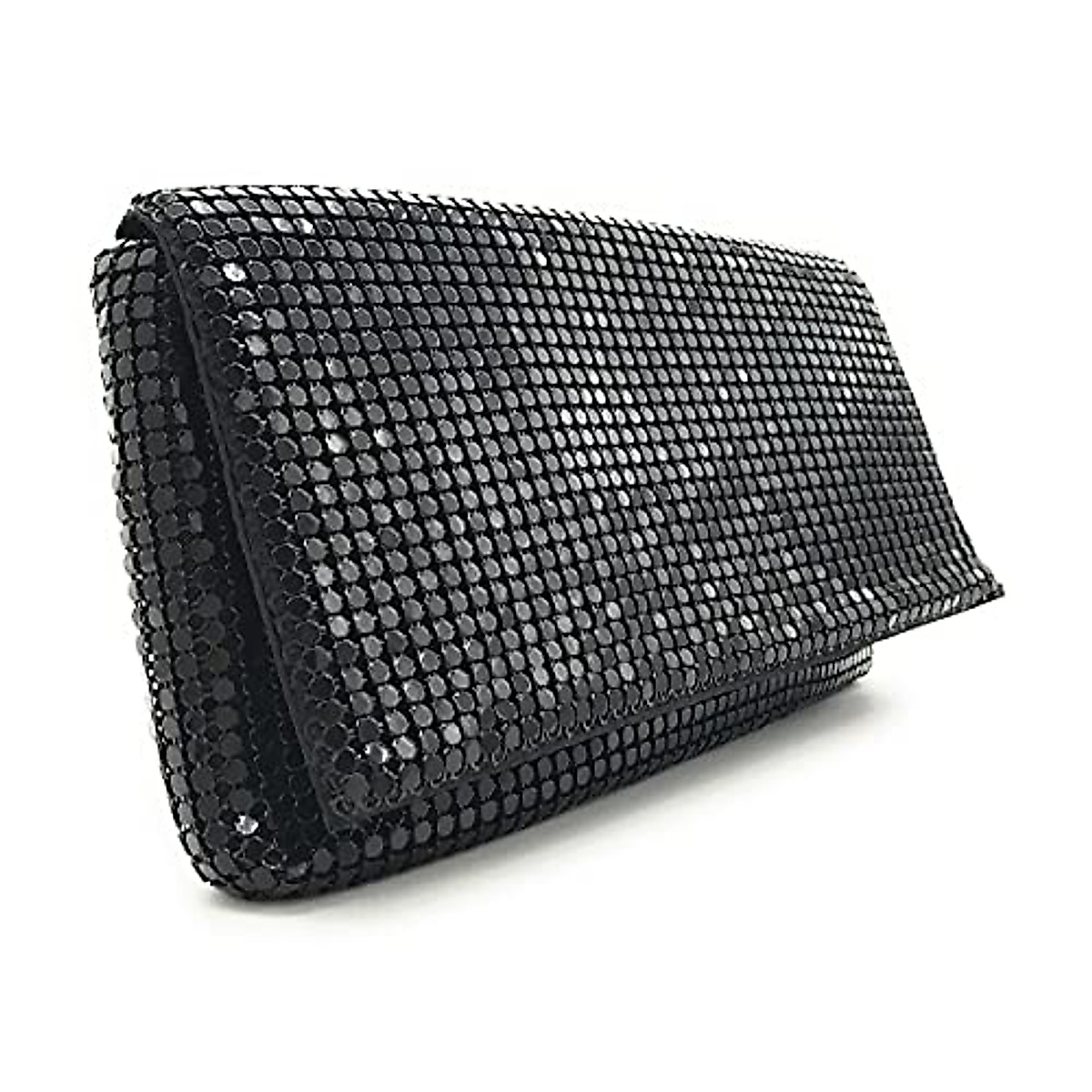 Frewahmesh Womens Evening Clutch Metal Mesh purse handbag with short shoulder strap for Cocktail Party Prom Wedding (Black)