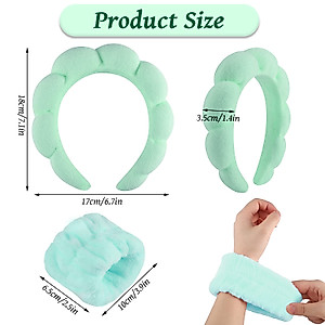 Sponge Spa Headband for Women, Green Makeup Headband and Wrist Washband Set for Face Washing, Skincare, Shower, Makeup Removal