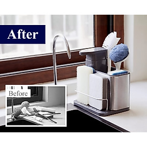 Kitsure Sponge Holder, Detachable Sink Caddy and Kitchen Sink Sponge Holder, Easy-to-Clean Sink Caddy Kitchen Sink Organizer, Stainless and Non-Slip Dish Brush Holder with A Refillable Soap Pump