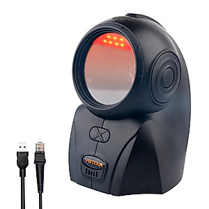 VOTTAN Automatic Omnidirectional Barcode Scanner, USB Wired 1D 2D QR Code Scanner, Hands-Free Screen Scanning Desktop Barcode Reader for Supermarket, Retail Store, Library, Warehouse (Black)