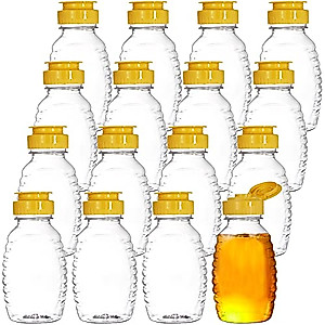 Bekith 16 Pack Empty Plastic Honey Bottles, 6.6oz Plastic Honey Jars with Flip-top Caps, Squeeze Honey Bottle Container for Storing and Dispensing