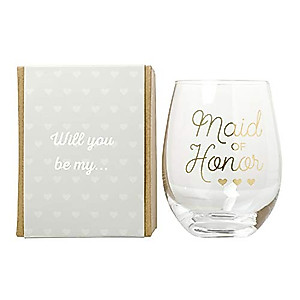 Kate & Milo Maid of Honor' Wine Glass MOH Gifts from Bride, Bachelorette Party Accessories, 1 Count (Pack of 1)