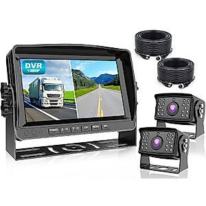 Fookoo Ⅱ HD 1080P 9" Wired Backup Camera System, 9-inch DVR Dual Split Screen Monitor, IP69 Waterproof Rear View Camera for Truck/Trailer/Box Truck/RV, Loop Record, Parking Lines (DY912)