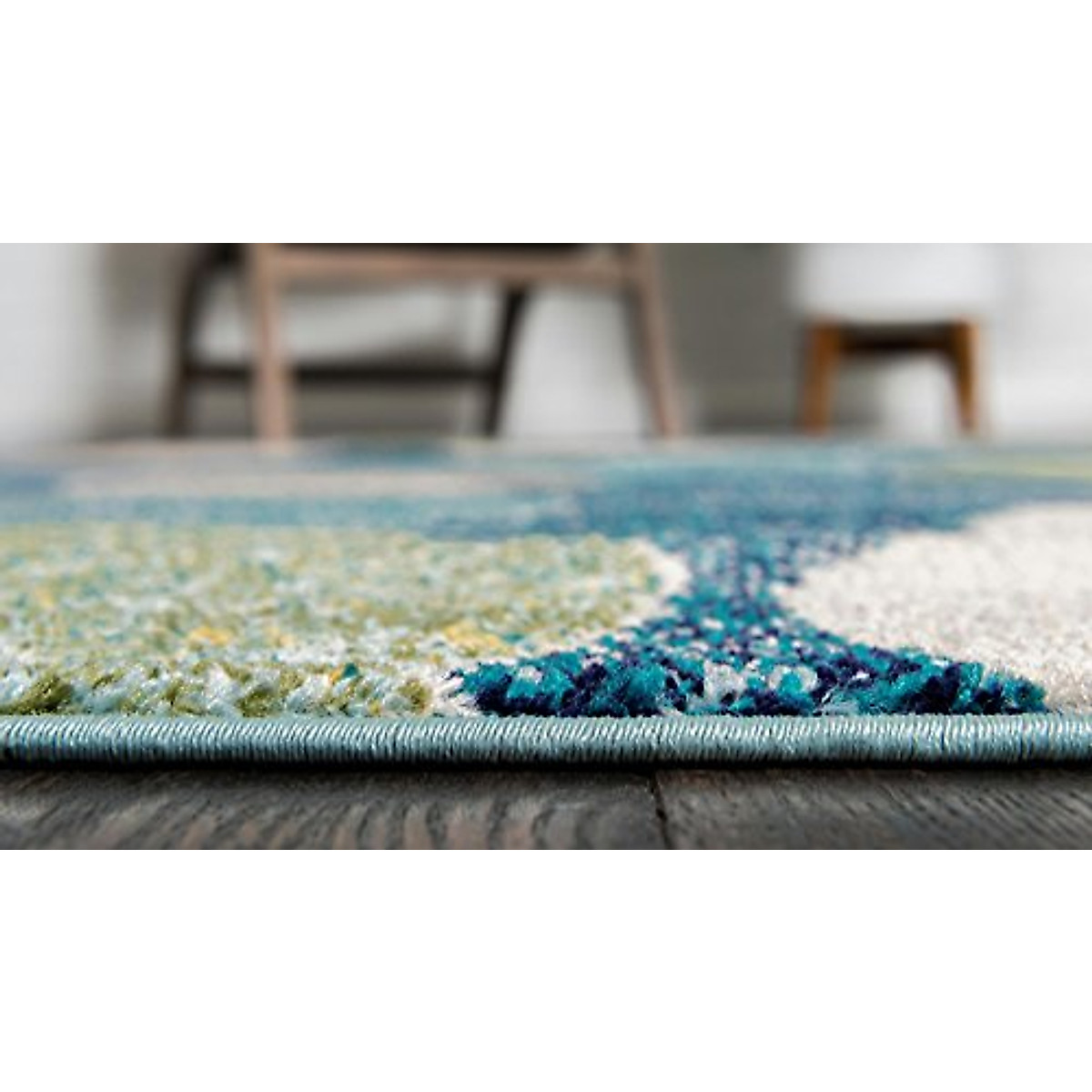 Unique Loom Chromatic Collection Modern Bokeh & Vibrant Abstract Area Rug for Any Home Décor, 8 ft x 10 ft, Navy Blue/Beige