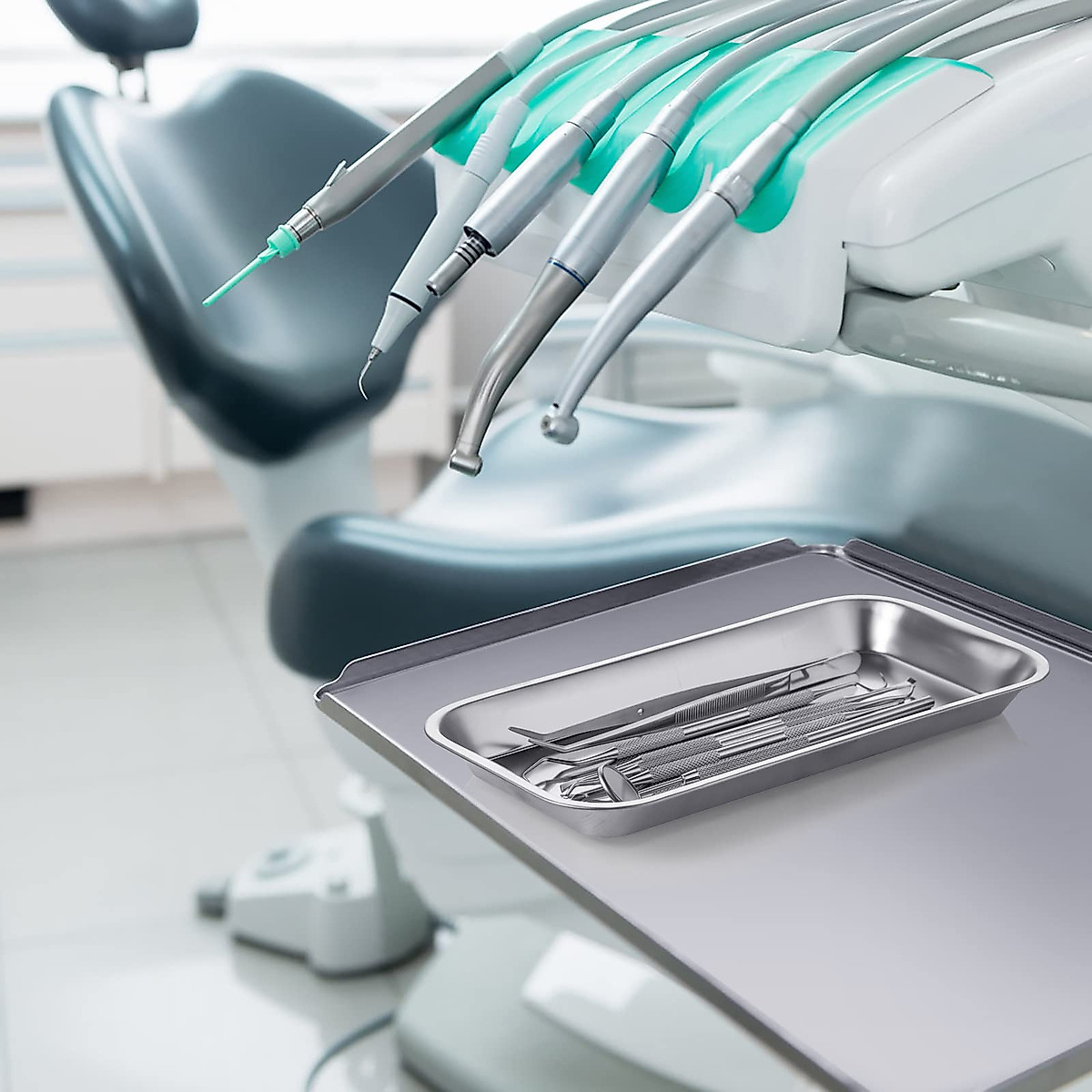 GETTON 4 Pack Small Surgical Tray, 201 Stainless Steel Tray with Seamless Trays and Moderate Edge Height for Lab Dental Tattoo Piercing Instruments Organizer, Silver