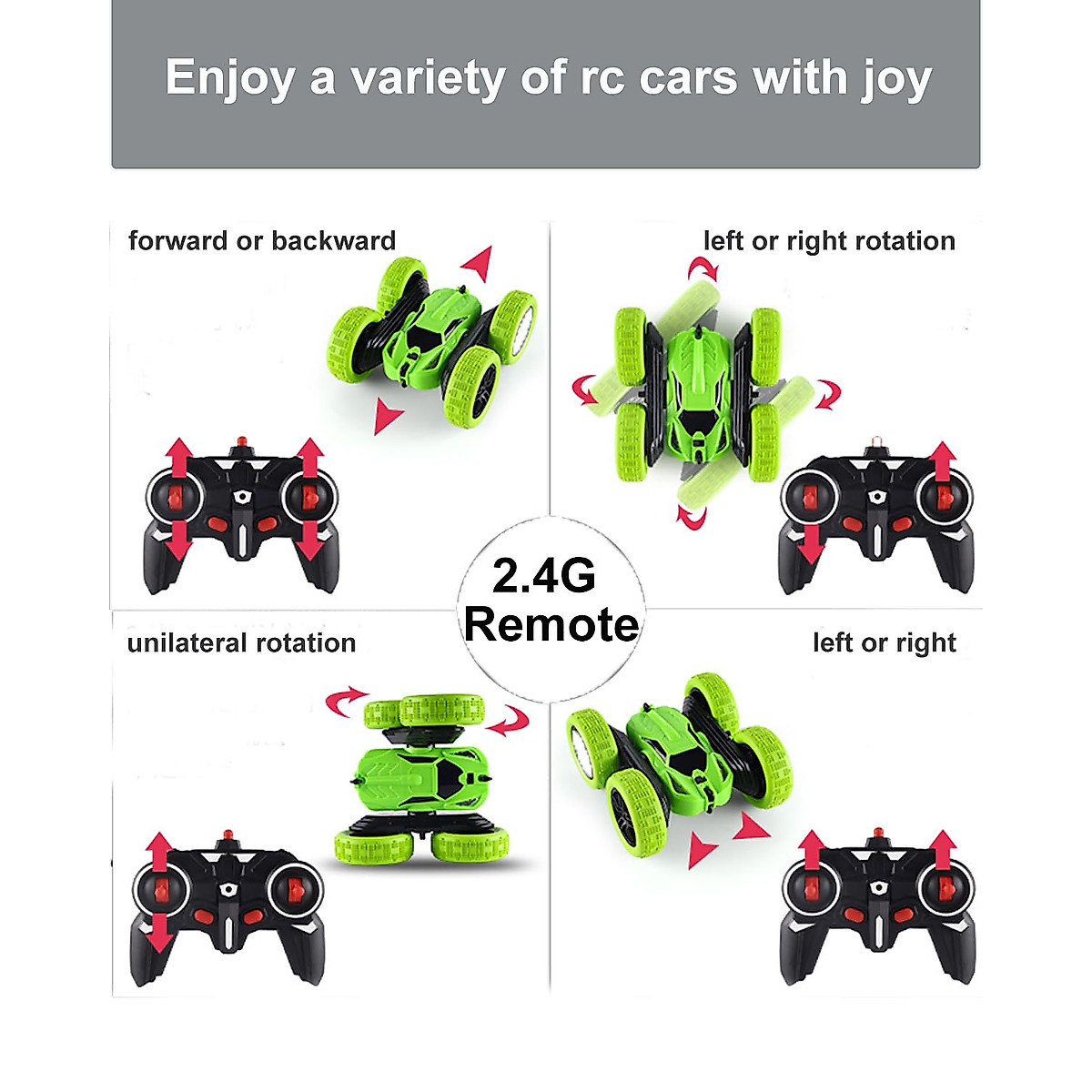 VETIFINAL Remote Control Car, RC Cars 2.4GHz Fast Stunt RC Car, 4WD 360° Rotating RC Trucks with Headlights, Off Road RC Crawler Xmas Toy Cars for Kids Boys Girls Birthday Gift Red