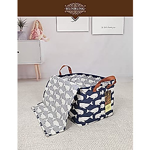 HUNRUNG Storage Boxes with Lids Rectangle/Square Storage Bins，Storage Basket Cute Canvas Organizer Bin for Pet/Children Toys, Books, Clothes Perfect for Rooms（Rec-Blue Whale-with lid）