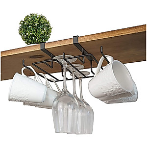 Yopay 2 Pack Wine Glass Rack Under Cabinet, 6 Rows Wine Glass Holder, Hanging Storage Stemware Holder for Shelf Bar Kitchen