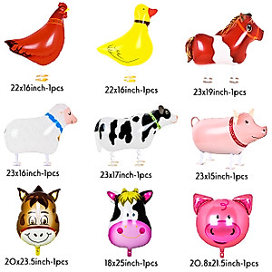 9pcs Farm Animals Balloons Farm Animal Party Decorations Farm Birthday Party Supplies Farm Balloons Duck, Rooster, Pig, Sheep, Horse, Cow, Donkey Balloons for Baby Shower Party Decorations