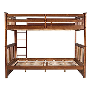 Full Over Full Bunk Beds with 2 Storage Drawers, Solid Wood Detachable Bunk Bed Frame with Ladders and Safety Rail for Kids, Teens, Adults