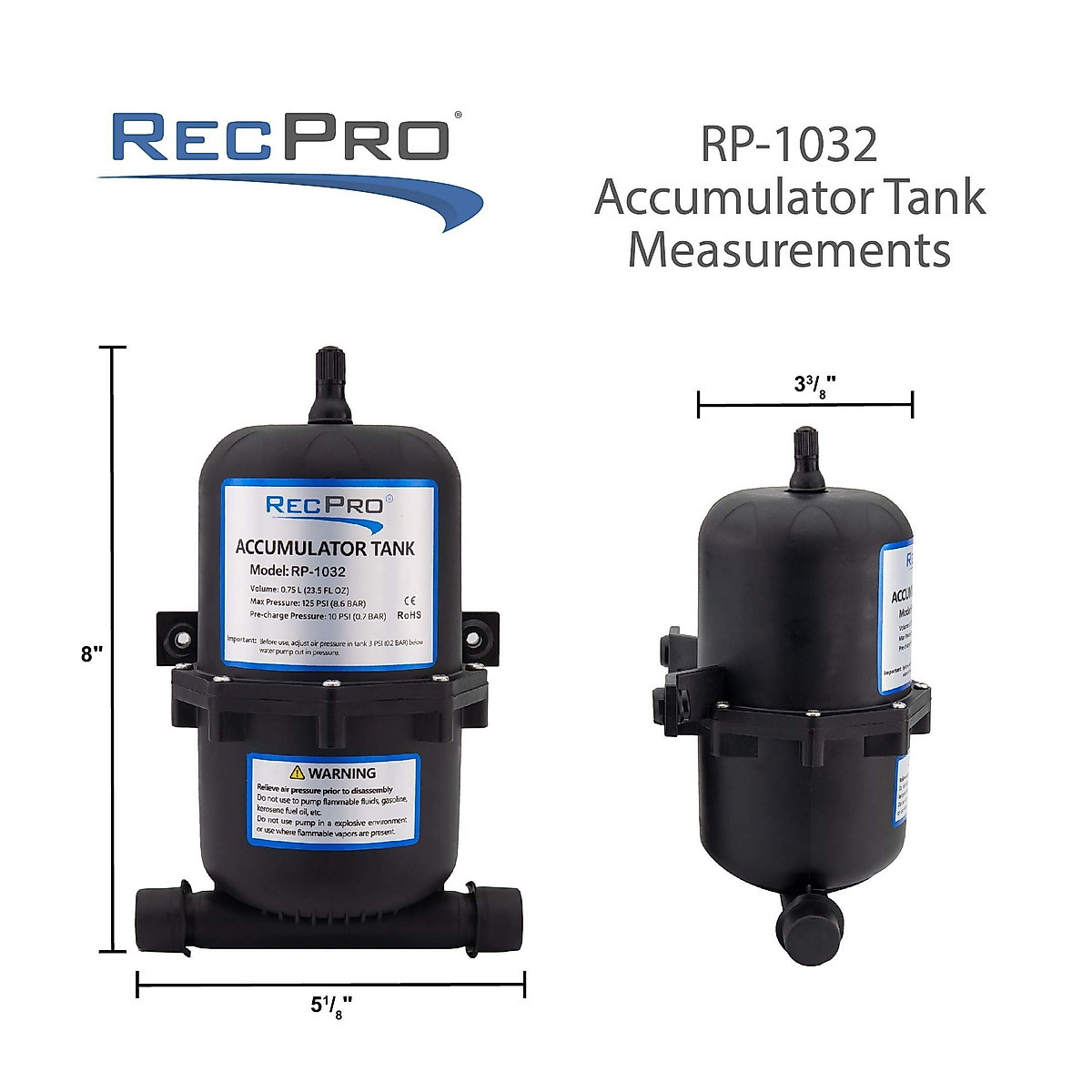 RecPro RV Accumulator Tank with Barbed Fittings