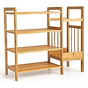 LUARANE 4-Tier Shoe Rack with Umbrella Stand, Free Standing Entryway Organizer with Bamboo Frame, Multifunctional Shoe Shelf for Entryway Hallway Living Room Staircase