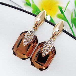Navachi 18k Gold Plated Spindle Shape Metal White Crystal Square Brown Zircon Dangle Az1949 Stud Earrings