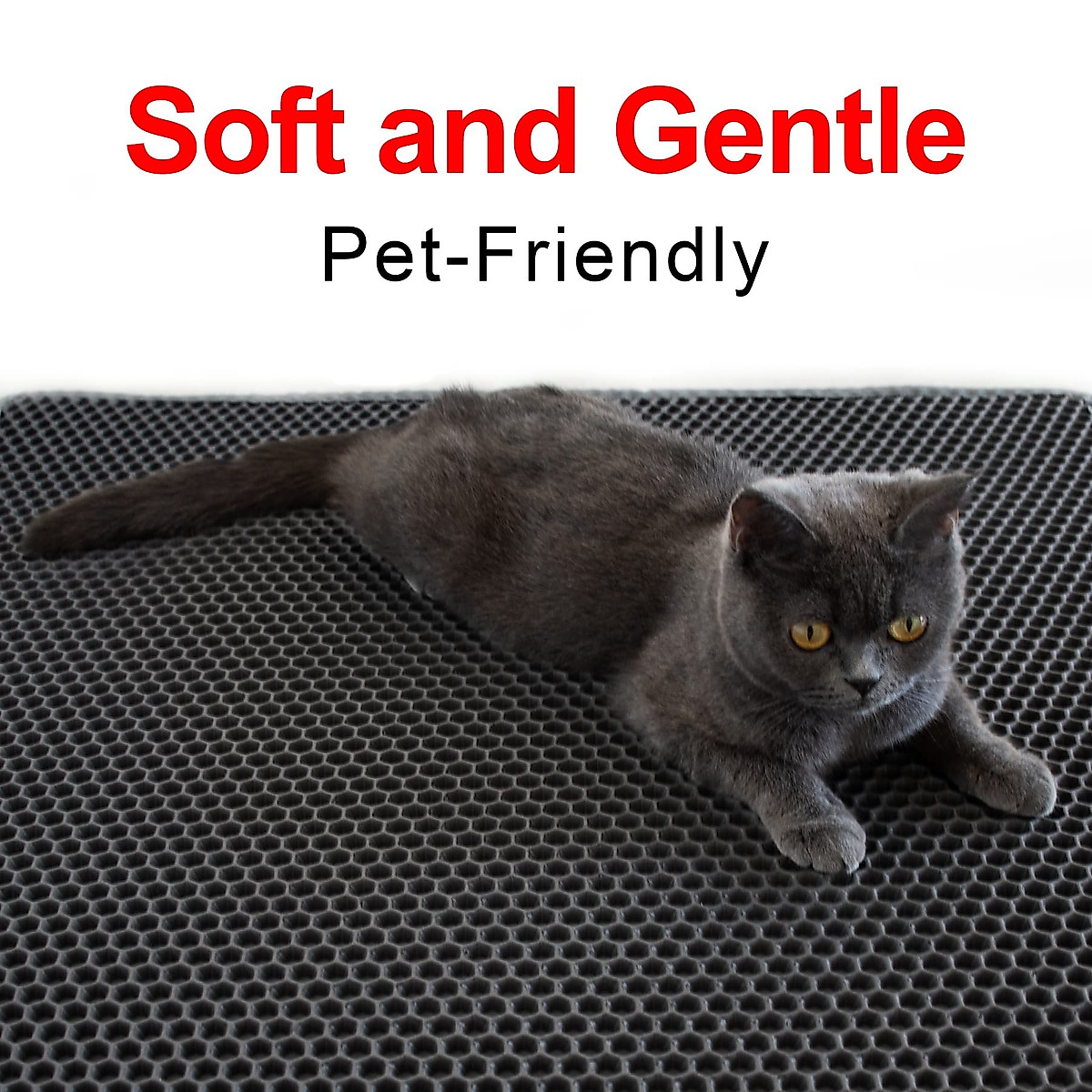 Waretary Cat Litter Box Mat: 36"x 30" Waterproof Kitty Cat Litter Trapping Mat, Easy-clean Double-layer Scatter Control Pad Rug (Black)