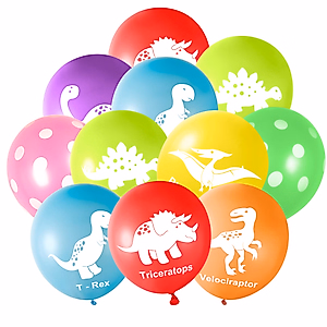 FEPITO 32 Pieces 12" Dinosaurs Balloons Dinosaur Latex Balloons for Dinosaur Party Decorations, 8 Colors