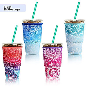 Patelai 4 Pieces Reusable Coffee Sleeve Cup Insulator for Cold Drinks Beverages and Holder for Most Coffee