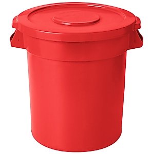 Round Trash bin with Lid Garbage can outdoor Heavy duty trash can Industrial trash can Yard trash can Shop trash can Large garbage cans Trash barrels Garbage drum Kitchen trash bin (Red, 10 Gallon)