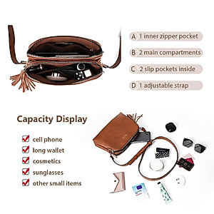 Crossbody Bags for Women Small Saddle Purses and Boho Cross body Handbags,Vegan Leather, Caramel Brown