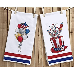Secarond 4th of July Patriotic Kitchen Dish Towels 18 x 28 Inch Set of 2,Memorial Day Tea Towels Dish Cloth for Cooking Baking