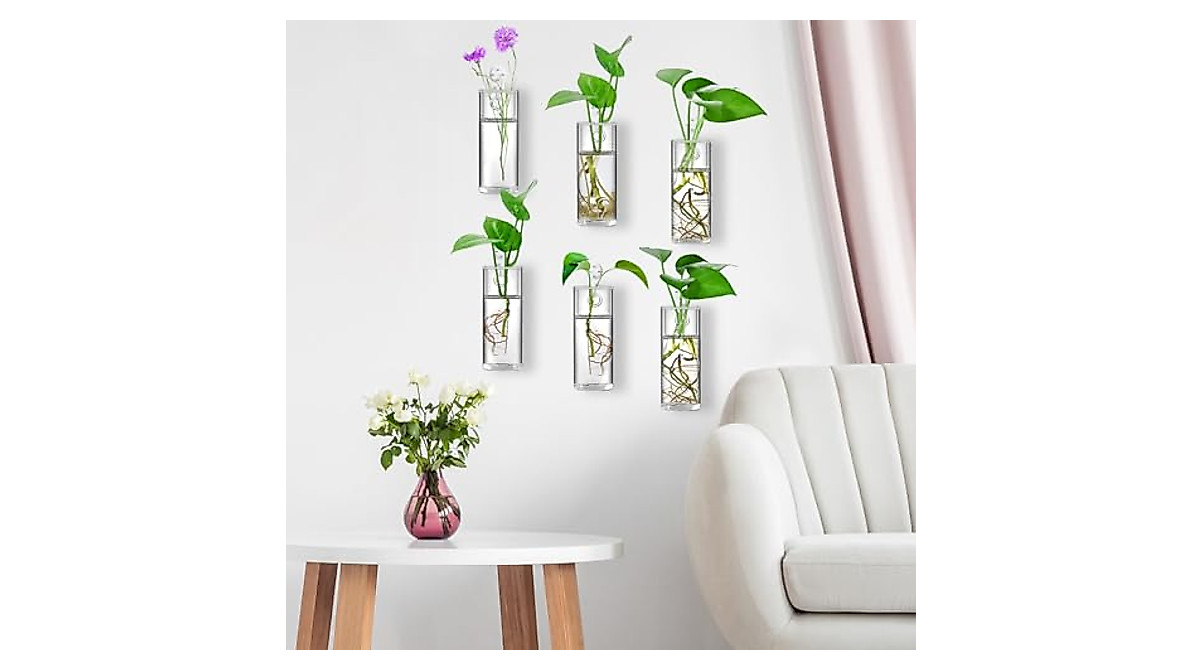 Fasmov 6 Pack Wall Hanging Glass Planters for Home Décor