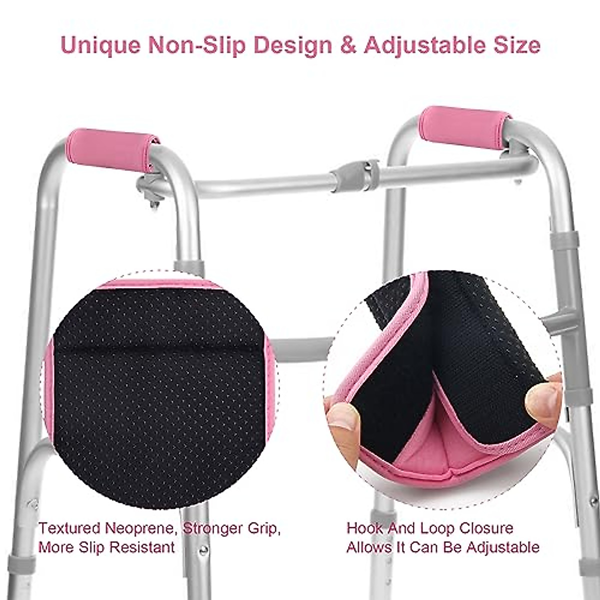 Coldairsoap Pink Walker Hand Grips Cover, 2 Pcs Walker Cushion Hand Grips for Rolling Wheelchair, Elderly Grippers, Rollator Handle