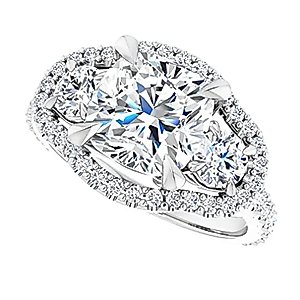 ERAA Jewel 3 CT Cushion Colorless Moissanite Engagement Ring, Wedding/Bridal Ring Set, Solitaire Halo Style, Solid Gold Silver Vintage Antique Anniversary Promise Ring Gift for Her (7)