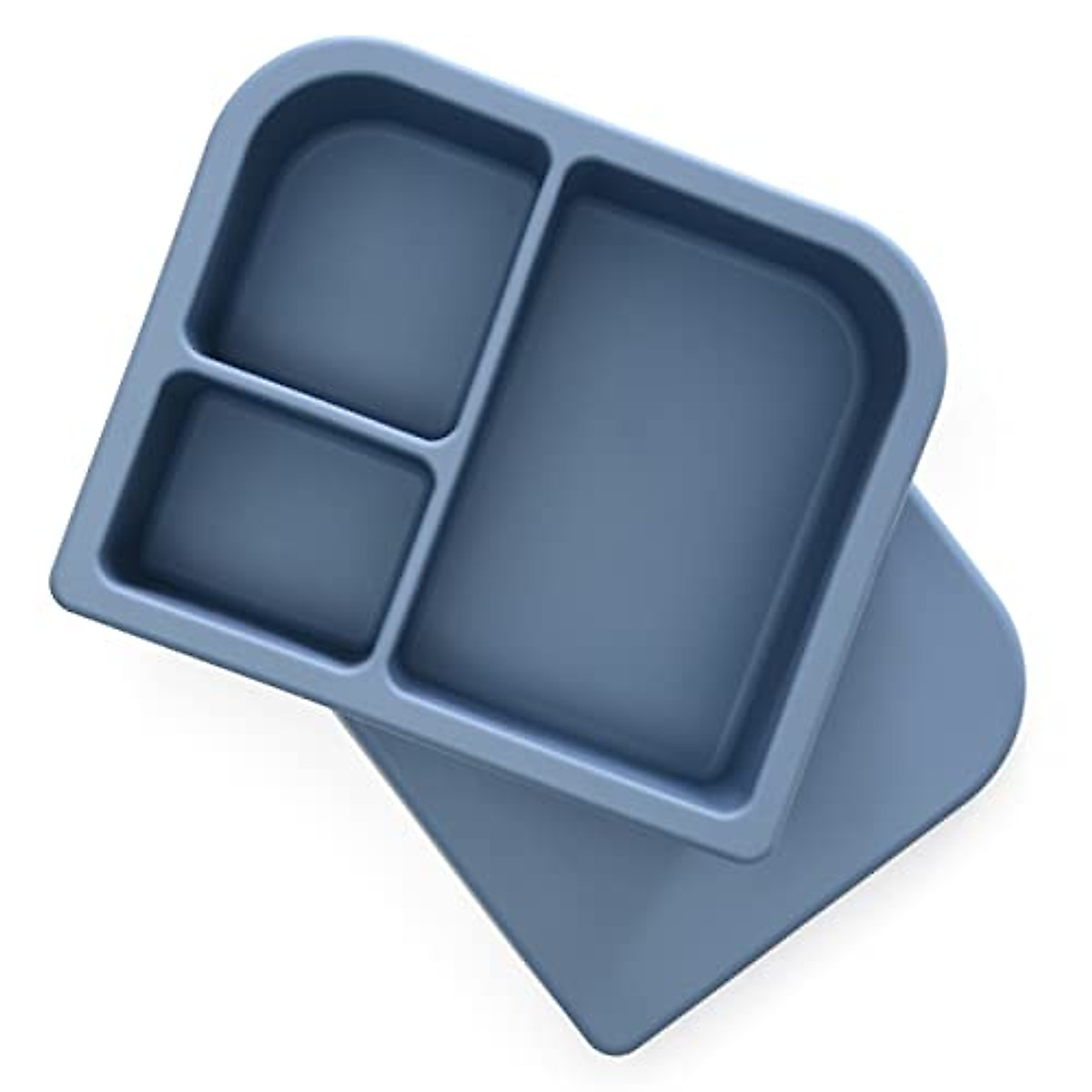 PrimaStella Unbreakable Silicone Lunch Box for Kids and Adults - Divided Bento Box (Slate Blue)