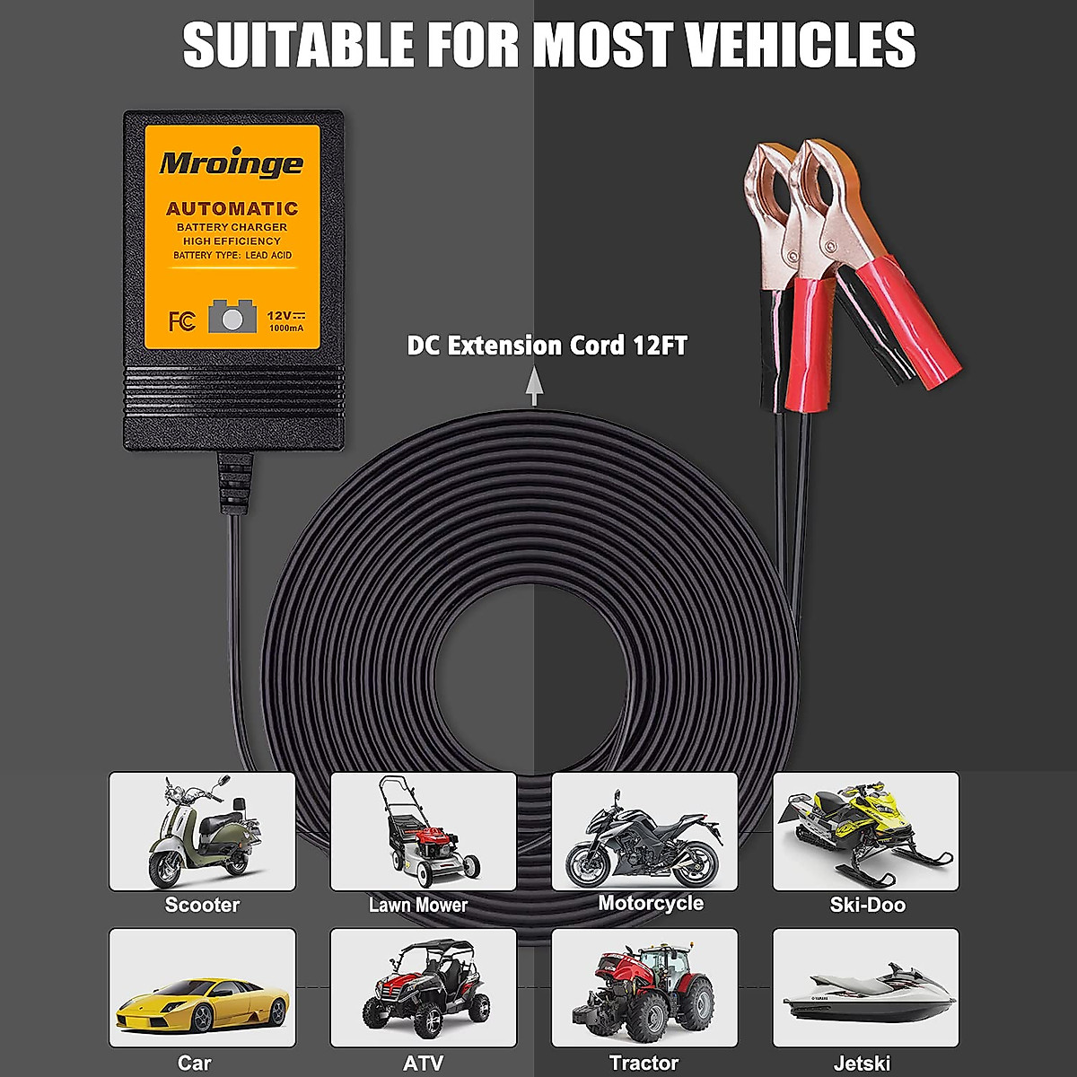 Trickle Charger, Mroinge 12V Automatic Smart Battery Charger and Maintainer, 1000mA Battery Float Charger - MBC010 [2-Pack]