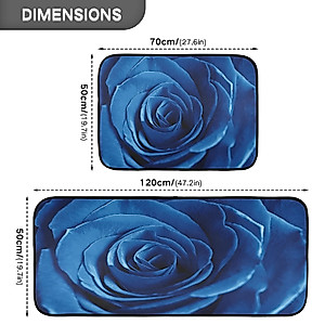 xigua 2 Pieces Elegant Blue Rose Kitchen Rugs and Mats Set Absorbent Soft Microfiber Bath Mat Non-Slip Doormat Laundry Runner Set, 19.7"x47.2"+19.7"x27.6"