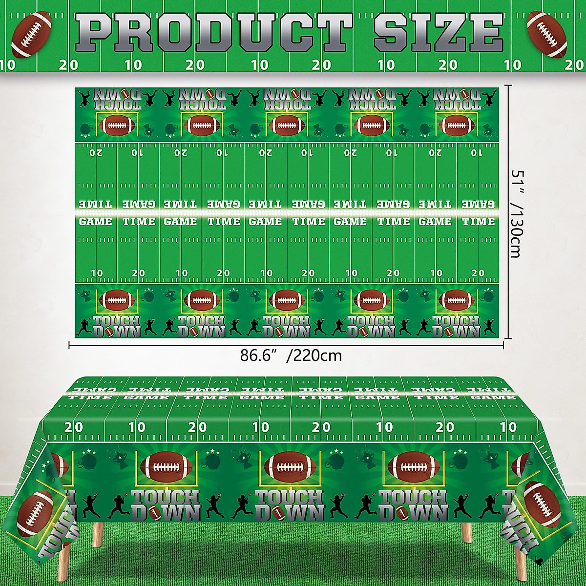 4 Pack Football Tablecloth PE Football Birthday Table Cover Football Theme Party Disposable Tablecloth Touchdown Table Cover Game Day Table Cloth Tailgate Decor Football Party Decorations 86 x 51 Inch