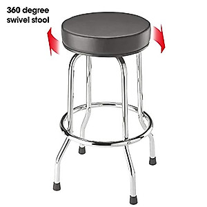 BIG RED Torin Swivel Bar Stool: Padded Garage/Shop Seat with Chrome Plated Legs, Black, 28.74" Tall, 18.5" Diameter