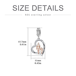 PROESS Father Mother Daughter Charm fit Charms Bracelet Sterling Silver Charms for Bracelets Birthday Valentines Day Gifts for Daughter Mother Lover (06-Heart)