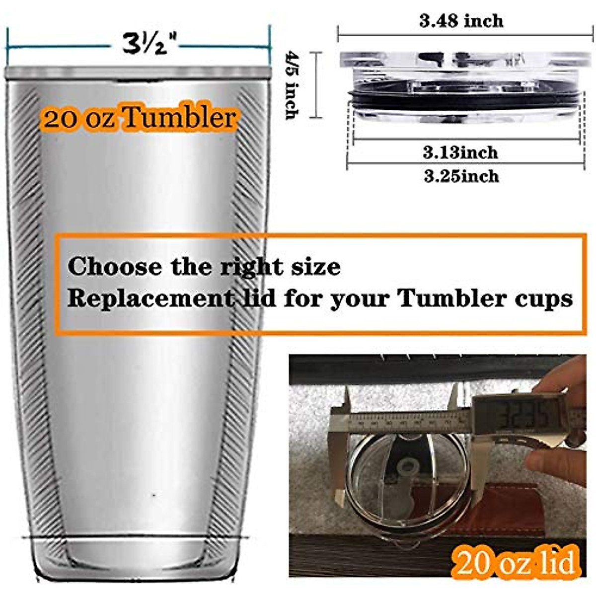 2 Replacement Flip Lids for Stainless Steel Insulated Tumbler Travel Mug, Compatible w/YETI Rambler,Ozark Trail,Old Style Rtic and More (20 oz Spill Proof Splash Resistant Lid)