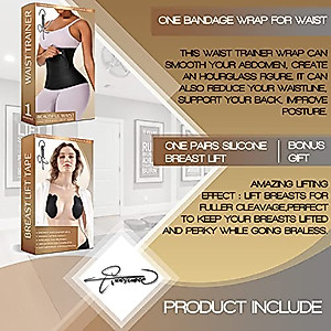 Waist Trainer for Women | Quick Snatch Me Up Bandage Wrap Lumbar Waist Support Belt - Adjustable Comfortable Lower Back Pain Relief Tight - Fitting Waist Waistband | Bonus Gift Breast Lift Tape Black