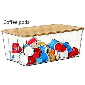 Hudgan 4 Pcs Acrylic Bread Box with Bamboo Lid, Bread Keeper Container for Homemade Bread, Clear Snack Storage Organizer