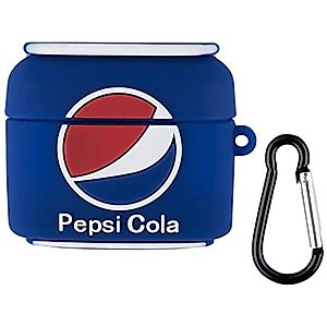 AirPods Pro Case Soft Silicone Blue Pepsi Cover with Bag Hook Clip Keychain for Apple AirPodsPro AirPods 2019 Drink Can Shaped Protective Cool Fun Cute Lovely Special Girls Men Guys