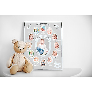 tiny ideas Baby's First Year Picture Frame, First Year by Month, Newborn Baby Registry, Silver (Pack of 3)