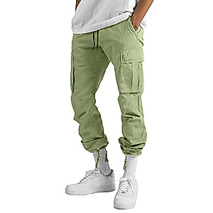 Men's Pants Drawstring Multi Pocket Casual Pants Hiking Cotton Twill Combat Pants Khaki Mens Relaxed Fit Cargo Joggers(03_Mint Green,XXXL)
