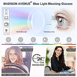 Madison Avenue Blue Light Blocking Glasses Anti Eyestrain UV Glare Blue Light Glasses for Women TV Phone Computer Gaming Eyeglasses (Transparent Grey)