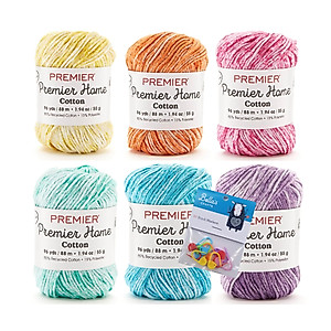 Premier Home Cotton Yarn 6-Pack Bundle with Bella's Crafts Stitch Markers (Splash Mix)