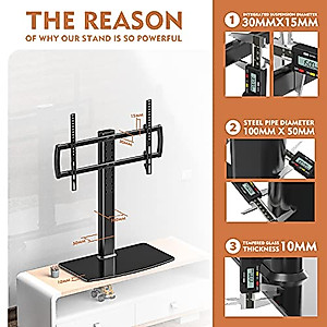 Universal TV Stand/Base Tabletop TV Stand with Wall Mount for 40 to 86 inch 5 Level Height Adjustable, Heavy Duty Tempered Glass Base, Holds up to 132lbs Screens, HT03B-003