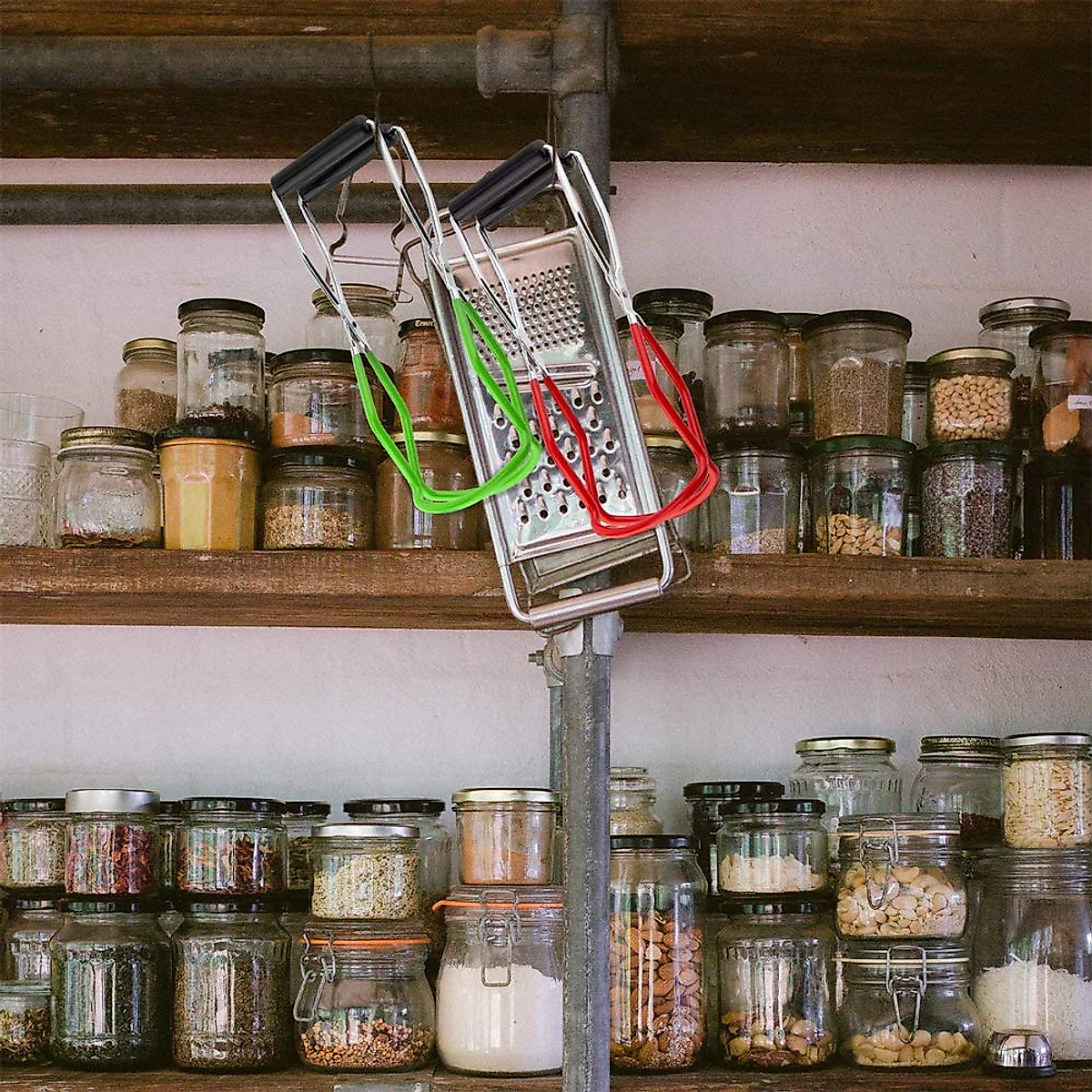 Oriflame Canning Jar Lifter Tongs, Stainless Steel Jar Lifter with Rubber Grips - for Slip Wide-Mouth Clip for Kitchen Restaurant (Red)