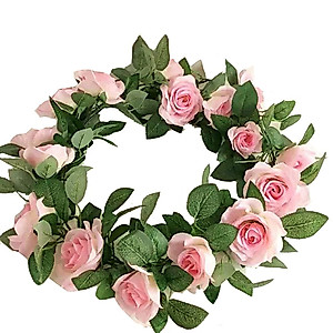 Sunrisee Artificial Rose Flower Garland Silk Fake Flowers Vines for Wedding Home Hotel Garden Decor, 7.3FT (Pink)