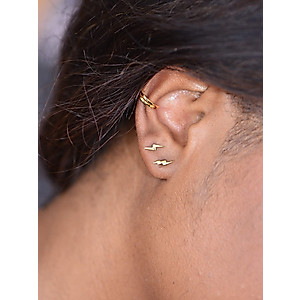 18K Gold Vermeil Tiny Gold Lightning Bolt Stud Earrings