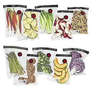 ZWILLING Fresh & Save Set 10-pc Vacuum Sealer Bags for Food, 1 Gallon, Reusable Sous Vide Bags, Reusable Food Storage Bags for Meal Prep, Reusable Snack Bags, Dishwasher Safe , Medium, Clear