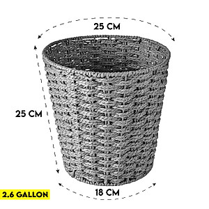 Zuvo Round Wicker Waste Basket Paper Bin - Wicker Trash Basket - Woven Trash Can Rubbish Basket for Bedroom, Bathroom, Offices or Home (Grey)