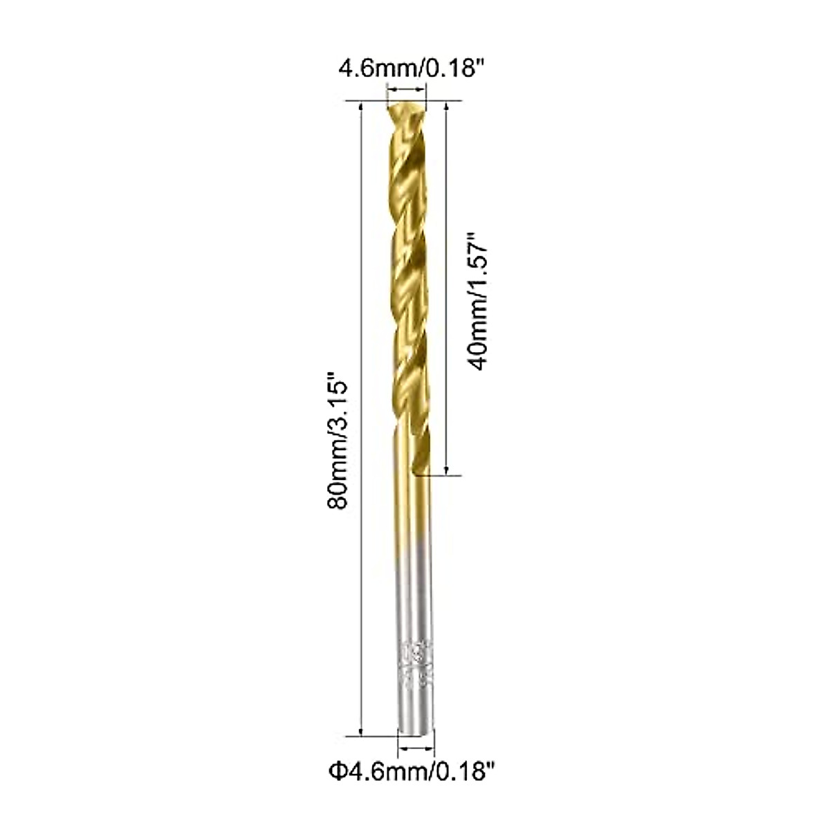 uxcell High Speed Steel Straight Shank Twist Drill Bit Fully Ground Titanium Coated 4.6mm Drilling Dia 2 Pcs