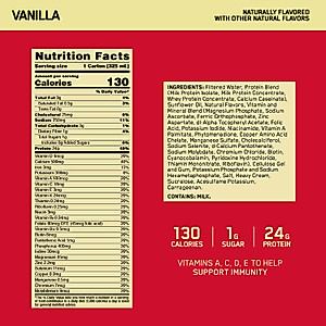 Optimum Nutrition Gold Standard Protein Shake, 24g Protein, Ready to Drink Protein Shake, Gluten Free, Vitamin C for Immune Support, Vanilla, 11 Fl Oz, Pack of 4 (Packaging May Vary)