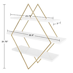Kate and Laurel Daxton Modern Wood and Metal Wall Shelf, 31" x 32", White and Gold, Glam Wall Organization